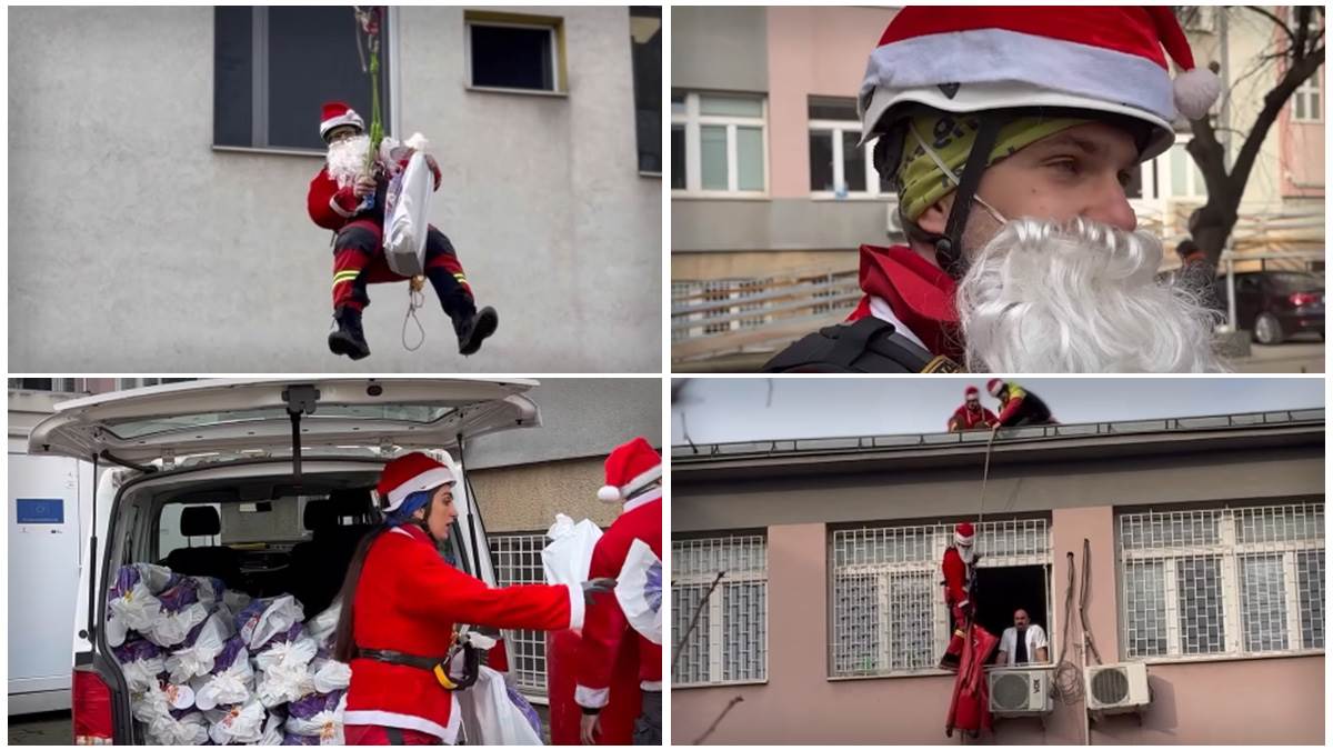 Deda Mrazovi se spustili sa krova i obradovali mališane na Dečjoj klinici u Nišu | Mondo
