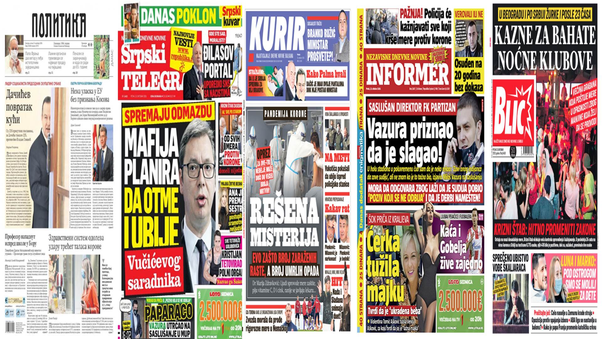 naslovne strane sutrasnjih novina 23 oktobar 2020 godine dnevne novine ...